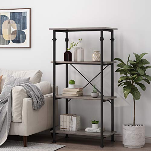 Christopher Knight Home Bauman 4-Layer Bookcase, Gray + Dark Bronze