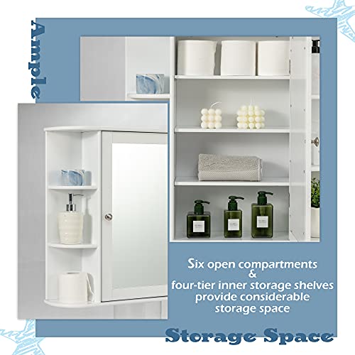 GLACER Bathroom Mirror Cabinet, Modern Wall Cabinet with Mirror, Medicine Cabinet with Mirror, Ideal for Bathroom, Dressing Room or Living Room, 26 x 6.5 x 25 inches (White)