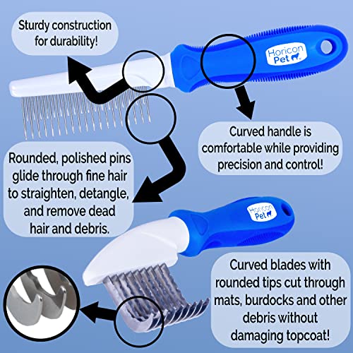 Horicon Pet 6 In 1 Premium Dog Brush Set - Dog Grooming Brushes - Ball Pin & Bristle Brush, Curved Blade Dematting Comb, Slicker Brush, Deshedding Edge Comb, Detangling Pet Comb