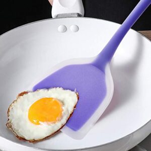 Silicone Non-stick Turner, High Heat Resistant to 480°F, KUFUNG Food Grade Solid Turner, BPA Free, Solid Spatula for Fish, Eggs, Pancakes (Solid Turner, Clear Purple)