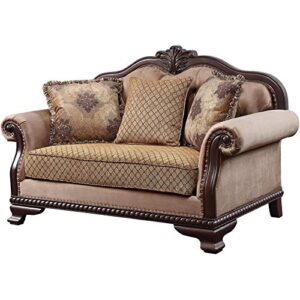 acme furniture chateau de ville love seats, fabric & espresso finish