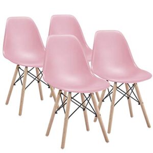 yaheetech 4pcs dining chairs with beech wood legs and metal wires modern side shell eiffel dsw chairs for dining room living room bedroom kitchen lounge reception, pink