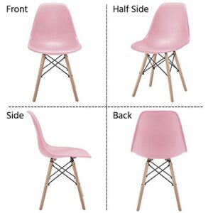 Yaheetech 4PCS Dining Chairs with Beech Wood Legs and Metal Wires Modern Side Shell Eiffel DSW Chairs for Dining Room Living Room Bedroom Kitchen Lounge Reception, Pink