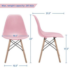 Yaheetech 4PCS Dining Chairs with Beech Wood Legs and Metal Wires Modern Side Shell Eiffel DSW Chairs for Dining Room Living Room Bedroom Kitchen Lounge Reception, Pink