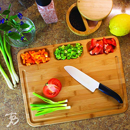 Totally Bamboo 3 Well Kitchen Prep Cutting Board with Juice Groove, 17-1/2" x 13-1/2"