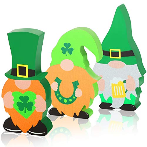 Jetec 3 Pieces St. Patrick's Day Wooden Sign Gnome Table Decorations Irish Themed Freestanding Table Signs for Desk Office Home Party Decoration, 5.11 Inches