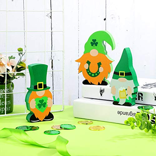 Jetec 3 Pieces St. Patrick's Day Wooden Sign Gnome Table Decorations Irish Themed Freestanding Table Signs for Desk Office Home Party Decoration, 5.11 Inches