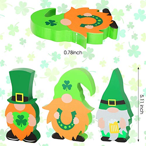 Jetec 3 Pieces St. Patrick's Day Wooden Sign Gnome Table Decorations Irish Themed Freestanding Table Signs for Desk Office Home Party Decoration, 5.11 Inches