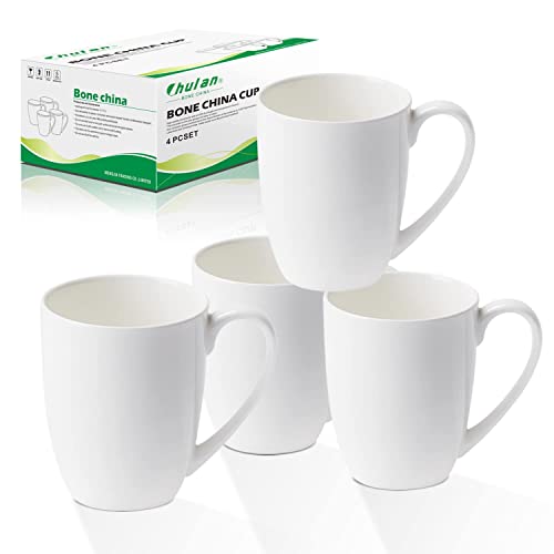 Upscale Coffee Mugs Set of 4, Fine Bone China Coffee Cups 12 OZ, Over 45% Bone Content Coffee Mugs for Women and Men, Lightweight White Ceramic Coffee Mug Gift Sets (Moonlight)