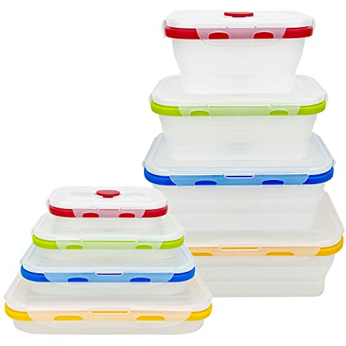 CARTINTS Collapsible Food Storage Containers with Lids, Reusable Silicone Food Containers, Silicone Bento Lunch Box, for Freeze or Store, Food Grade, Leakproof, Space Saving, Set of 4