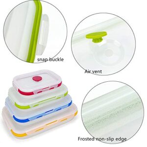 CARTINTS Collapsible Food Storage Containers with Lids, Reusable Silicone Food Containers, Silicone Bento Lunch Box, for Freeze or Store, Food Grade, Leakproof, Space Saving, Set of 4