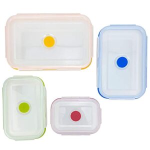 CARTINTS Collapsible Food Storage Containers with Lids, Reusable Silicone Food Containers, Silicone Bento Lunch Box, for Freeze or Store, Food Grade, Leakproof, Space Saving, Set of 4