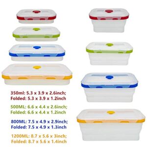 CARTINTS Collapsible Food Storage Containers with Lids, Reusable Silicone Food Containers, Silicone Bento Lunch Box, for Freeze or Store, Food Grade, Leakproof, Space Saving, Set of 4