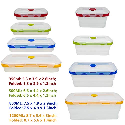 CARTINTS Collapsible Food Storage Containers with Lids, Reusable Silicone Food Containers, Silicone Bento Lunch Box, for Freeze or Store, Food Grade, Leakproof, Space Saving, Set of 4