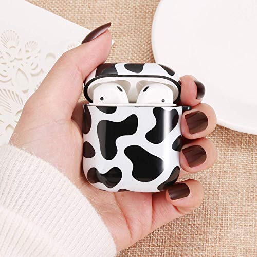 Airpods Case Cover Cow, Olytop Cute Airpods Protective Case Cover Printed Hard Skin Women Girl for Apple Airpods Charging Case with Keychain AirPods 2nd 1st Gen (Black Cow)