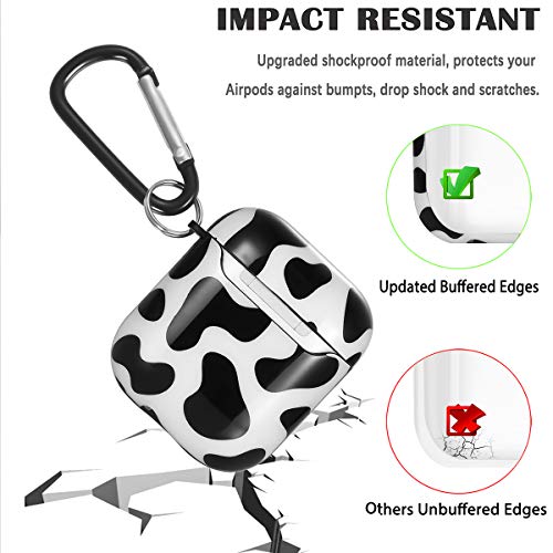 Airpods Case Cover Cow, Olytop Cute Airpods Protective Case Cover Printed Hard Skin Women Girl for Apple Airpods Charging Case with Keychain AirPods 2nd 1st Gen (Black Cow)