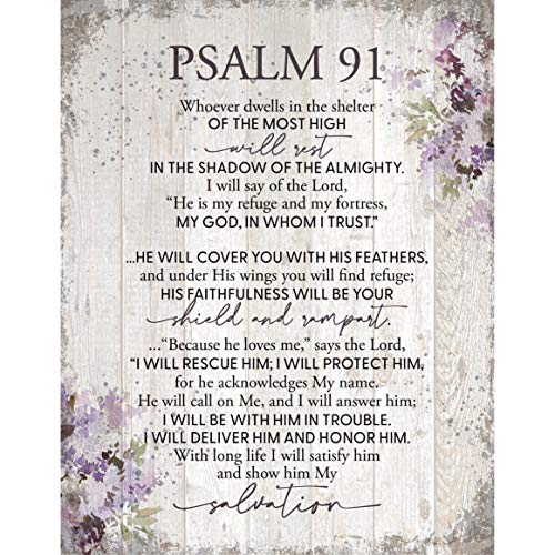 DEXSA Psalm 91 Wood Plaque - Made in the USA - 11.75 in x 15 in - Classy Vertical Frame Wall Hanging Decoration | Because He Loves Me, Says the Lord | Christian Family Religious Home Decor Saying