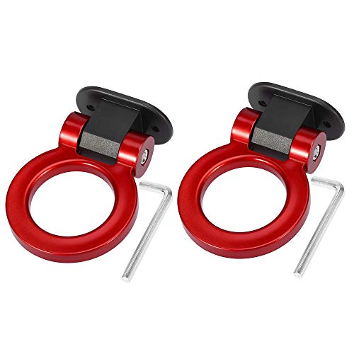 X AUTOHAUX 2 Set Universal Red Ring Shaped Car Tow Hook Decor Bumper Trailer Sticker Adorn