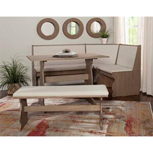 Riverbay Furniture Patio Conversation Indoor 3 Piece Kitchen Breakfast Corner Table Booth Bench Natural Fabric Upholstered Dining Nook Set in Brown