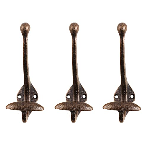 Indian Shelf Wall Mount Hooks - Double Wall Hooks - Coat Hooks - Hooks for Hanging Coats - Heavy Duty Hooks for Hanging - Hooks for Hanging Towel - Wall Coat Hooks - 3 Piece Double Hook