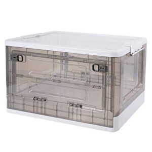 lucky monet clear storage bins with lids 55 quart, large stackable storage bins plastic organizer bins boxes with wheels & dual open, collapsible storage containers for closet home kitchen car trunk