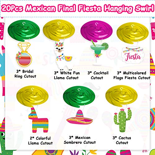 Mexican Final Fiesta Hanging Swirl Decorations, Final Fiesta Bachelorette Bridal Shower Party Decorations Llama Cactus Garland for Bachelorette Bridal Shower Bride to Be Engagement Wedding Party