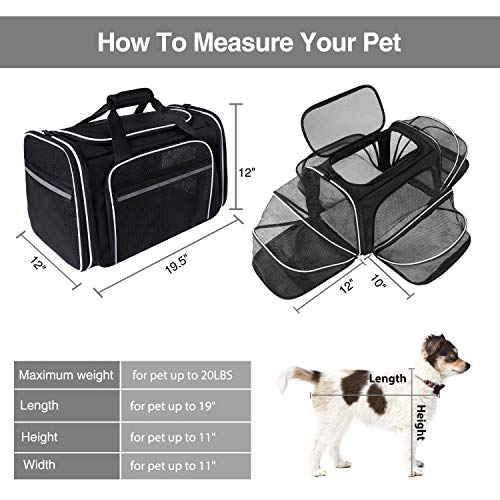 MASKEYON TSA Airline Approved Large Pet Travel Carrier,4 Sides Expandable with 2 Mesh Pockets,3 Entry,Washable Pads,Shoulder Strap,Soft Sided Collapsible Dog Carrier for 2 Cats,Kittens,Puppies,Dog