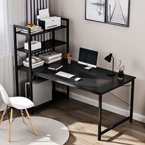 kingbo computer desk 39" with storage shelves bookshelf for home office, wfh desk, reversible, study table, writing desk, work desk station, pc table, laptop desk (black)