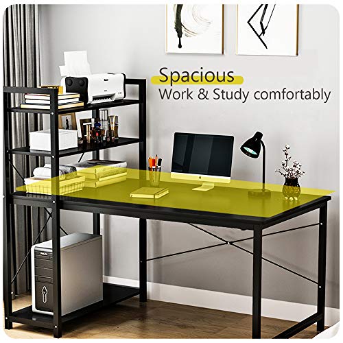 KINGBO Computer Desk 39" with Storage Shelves Bookshelf for Home Office, WFH Desk, Reversible, Study Table, Writing Desk, Work Desk Station, PC Table, Laptop Desk (Black)