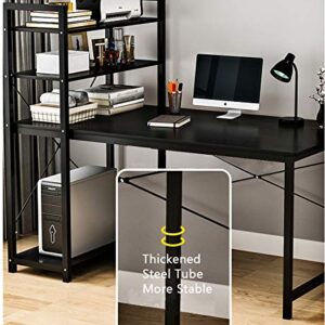 KINGBO Computer Desk 39" with Storage Shelves Bookshelf for Home Office, WFH Desk, Reversible, Study Table, Writing Desk, Work Desk Station, PC Table, Laptop Desk (Black)