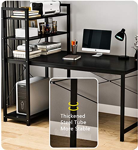 KINGBO Computer Desk 39" with Storage Shelves Bookshelf for Home Office, WFH Desk, Reversible, Study Table, Writing Desk, Work Desk Station, PC Table, Laptop Desk (Black)