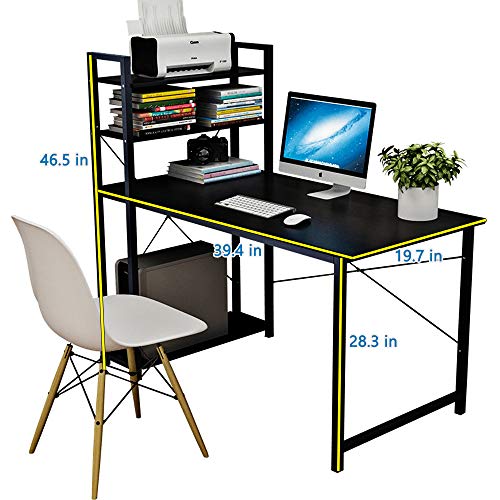 KINGBO Computer Desk 39" with Storage Shelves Bookshelf for Home Office, WFH Desk, Reversible, Study Table, Writing Desk, Work Desk Station, PC Table, Laptop Desk (Black)