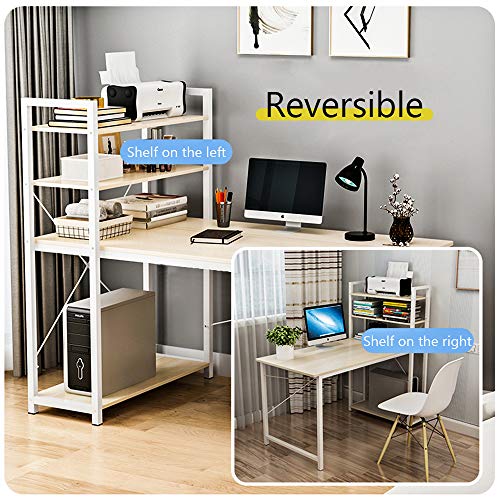 KINGBO Computer Desk 39" with Storage Shelves Bookshelf for Home Office, WFH Desk, Reversible, Study Table, Writing Desk, Work Desk Station, PC Table, Laptop Desk (Black)