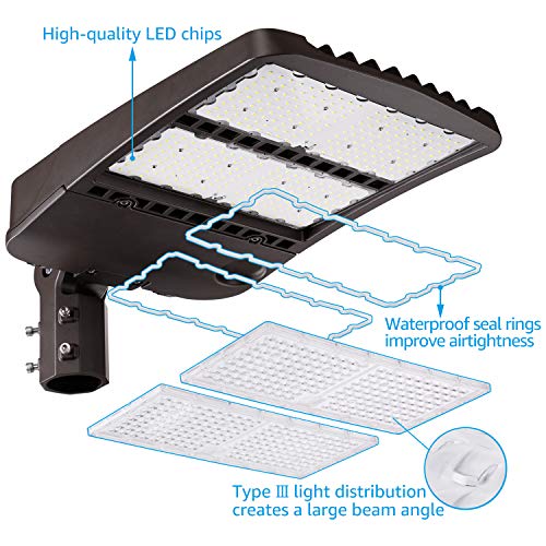 LEONLITE 300W LED Parking Lot Light, Dusk to Dawn Adjustable Shoebox Pole Lights with Photocell, Commercial LED Street Lighting, UL Listed, 1-10V Dimmable, IP65 Waterproof, 5000K Daylight