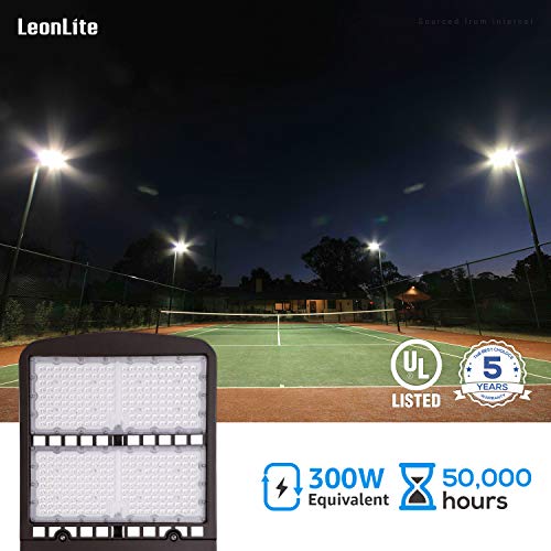 LEONLITE 300W LED Parking Lot Light, Dusk to Dawn Adjustable Shoebox Pole Lights with Photocell, Commercial LED Street Lighting, UL Listed, 1-10V Dimmable, IP65 Waterproof, 5000K Daylight