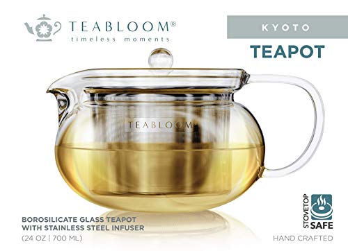 Teabloom Kyoto 2-in-1 Tea Kettle and Tea Maker – Glass Teapot with Removable Loose Tea Infuser – Tea Connoisseur's Choice