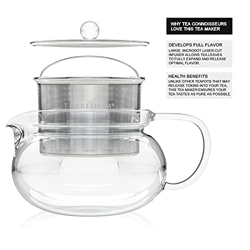 Teabloom Kyoto 2-in-1 Tea Kettle and Tea Maker – Glass Teapot with Removable Loose Tea Infuser – Tea Connoisseur's Choice