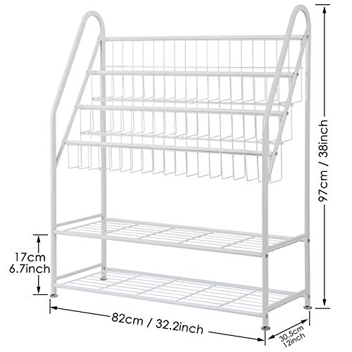 Kids Book Rack, 3 Sling Bookshelf with 2 Tie Toys Organizer Shelves Floor Standing Newspapers Magazine Rack Holder Display Storage Organizer Shelves for Home Office Books Magazine Files - White