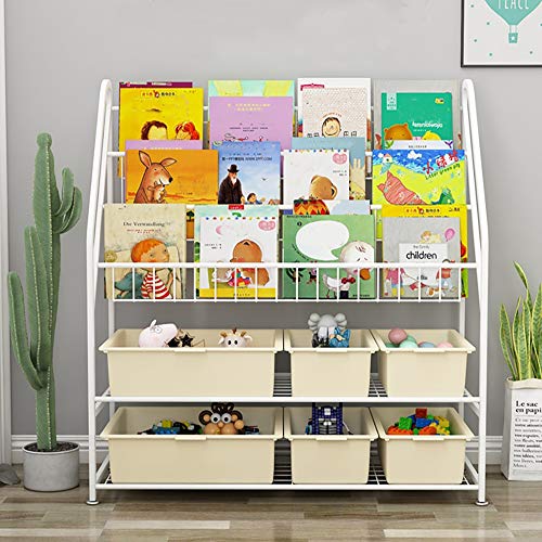 Kids Book Rack, 3 Sling Bookshelf with 2 Tie Toys Organizer Shelves Floor Standing Newspapers Magazine Rack Holder Display Storage Organizer Shelves for Home Office Books Magazine Files - White