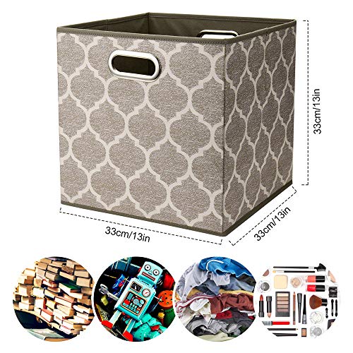 13x13x13 In Fabric Storage Cube Bins with Print Grid Pattern Foldable Clothes Storage Cubes Baskets Drawers Organizer Cubicle Storage Boxes for Organizing Closet Shelves,QY-SC01-3