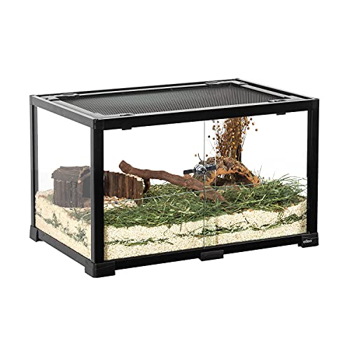 OIIBO Reptile Terrarium 25 Gallon, 2 in 1 Knock-Down Glass Reptile Tank 24" x 16" x 16", Sliding Front Doors Terrariums for Reptiles Bearded Dragon Lizard Gecko Snake Hamster Small Animals Etc