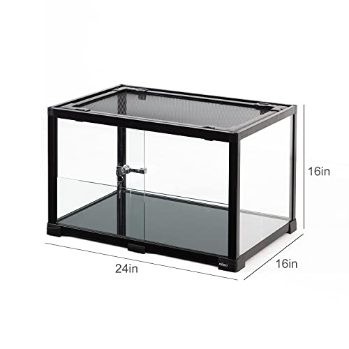 OIIBO Reptile Terrarium 25 Gallon, 2 in 1 Knock-Down Glass Reptile Tank 24" x 16" x 16", Sliding Front Doors Terrariums for Reptiles Bearded Dragon Lizard Gecko Snake Hamster Small Animals Etc