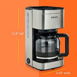 Krups Simply Brew Stainless Steel Drip Coffee Maker 10 Cup 900 Watts Coffee Filter, Drip Free, Dishwasher Safe Pot Silver and Black