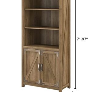 Bush Furniture Kathy Ireland Home Cottage Grove Tall 5 Shelf Bookcase with Doors in Reclaimed Pine