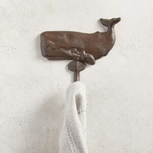 47th & Main Coastal Cast Iron Wall Hook, 5.5" L x 6.29" H, Brown Whale