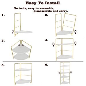 kaileyouxiangongsi 2-Tier Kitchen Spice Rack-Corner Bathroom Shelf- Kitchen Triangle Storage Rack - Standing Rack for Bathroom, Living Room, Bedroom, Kitchen (Golden)