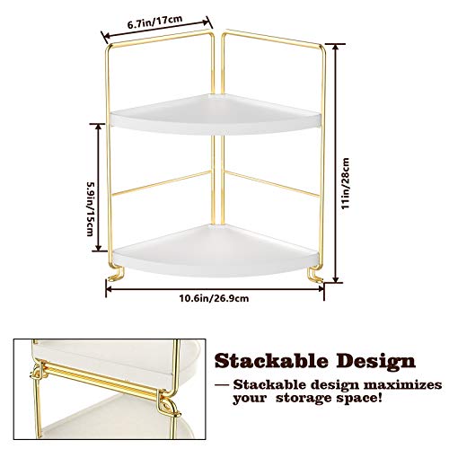 kaileyouxiangongsi 2-Tier Kitchen Spice Rack-Corner Bathroom Shelf- Kitchen Triangle Storage Rack - Standing Rack for Bathroom, Living Room, Bedroom, Kitchen (Golden)