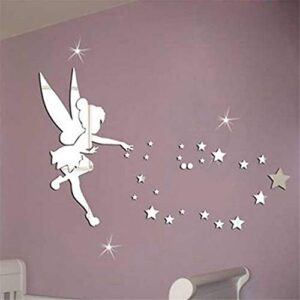 Winwinfly Wall Decals Stickers Acrylic Wall Stickers Cute Little Fairy Stars,3D Mirror Modern DIY Wall Stickers for Kids Room Bedroom Kindergarten