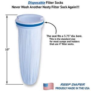 Reef Diaper Disposable Filter Socks, Replaces Standard 4" Felt Socks, Freshwater and Saltwater Compatible, Starter Kit Includes 2ea Flange Assemblies & 10ea Filter Elements