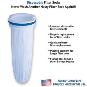 Reef Diaper Disposable Filter Socks, Replaces Standard 4" Felt Socks, Freshwater and Saltwater Compatible, Starter Kit Includes 2ea Flange Assemblies & 10ea Filter Elements